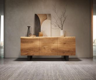 DELIFE Sideboard New Live-Edge 145 cm Eiche Natur 3 T&uuml;ren Kufe Metall Schwarz, Sideboards, Baumkantenm&ouml;bel, Massivholzm&ouml;bel, Massivholz