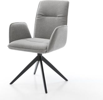 DELIFE Drehstuhl Vinja-Flex Strukturstoff Soft Grau Kreuzgestell breit Schwarz 360&deg; drehbar Wippfunktion, Esszimmerst&uuml;hle