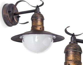 HOFSTEIN Außenwandleuchte Broni, Wandlampe abwärts in antikem Look aus Metall u. Kunststoff in Braun/Gold, Wandleuchte m. E27-Fassung, Retro/Vintage Außenleuch
