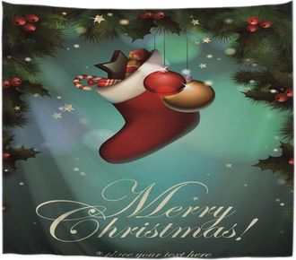 A.Monamour Wanddekor Wohnaccessoires Deko Wandteppiche Frohe Weihnachten Grüße Strümpfe Voller Geschenke Grüne Kiefer Drucken Wand Hängen Tapisserie Hause Dekore