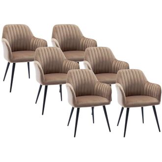 Vente-Unique Vente-unique - Lot de 6 chaises avec accoudoirs en velours et m&eacute;tal noir - Beige - eleana
