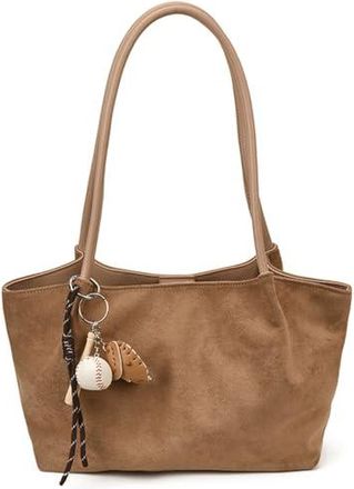 Generic Sac fourre-tout en cuir synth&eacute;tique tendance avec pendentif sous les bras pour femme, travail, shopping, voyage, kaki, 16.54x9.06x4.72inch