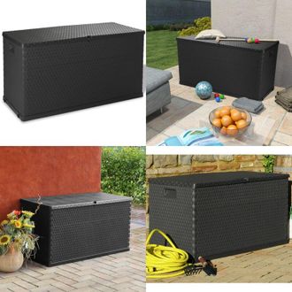 vidaXL Garten-Aufbewahrungsbox Anthrazit 120x56x63 cm pp Rattan - Gartentresore - Außenaufbewahrung - Gartenbox - Kunststoff Box - Rattanoptik - Home &