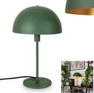 HOFSTEIN Tischleuchte Vivian, moderne Nachttischlampe aus Metall in Gr&uuml;n/Goldfarben, Tischlampe im Vintage/Retro-Design (&Oslash; 24,5 cm) u. An-/Ausschalter am Kabel