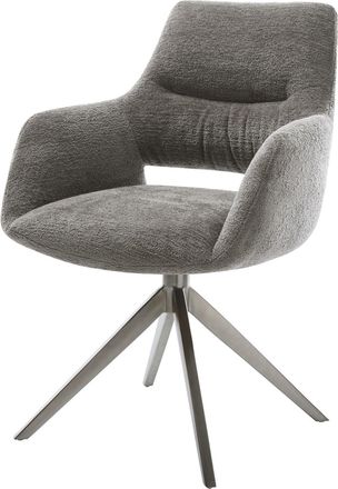 DELIFE Esszimmerstuhl Yago-Flex mit Armlehnen Kreuzgestell breit Graphit Boucl&eacute; Soft Schlamm 360&deg; drehbar Wippfunktion Taschenfederkern
