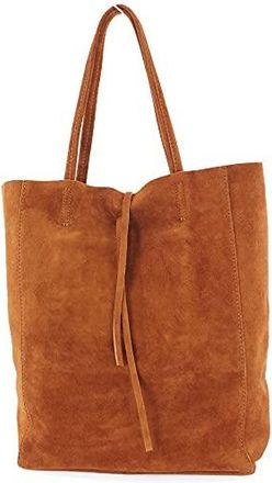 modamoda.de T163 - Ital. Shopper Large avec poche intérieure en cuir, daim cognac foncé, L
