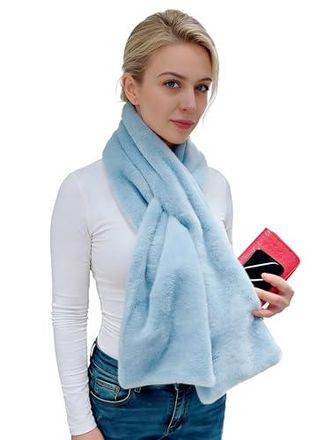 Lina & Lily &Eacute;charpe dhiver en fausse fourrure pour femme avec poche zipp&eacute;e dissimul&eacute;e, bleu ciel, taille unique