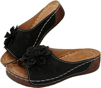 Generic Sandales compens&eacute;es orthop&eacute;diques pour femme, confortables, antid&eacute;rapantes, couleur unie, bout ouvert, soutien de la vo&ucirc;te plantaire, chaussures d&eacute;con