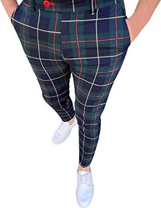 Generic Pantalon de golf extensible à carreaux pour homme - Pantalon chino extensible rétro vintage pour le travail, le bureau - Pantalon fuselé à jambes cour