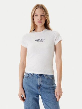 Tommy Jeans T-Shirt Logo Pointelle DW0DW20899 Écru Slim Fit