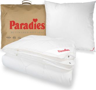 Paradies 4 Jahreszeiten Bettdecke 135x200 Set mit Kissen 80x80 - Prima Bio 4-Jahreszeitendecke + Softy Top Bio medium Kopfkissen