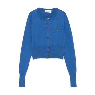 Vivienne Westwood Femme, Pulls, Bleu, Taille: 38 FR Orb Embroidered Cardigan