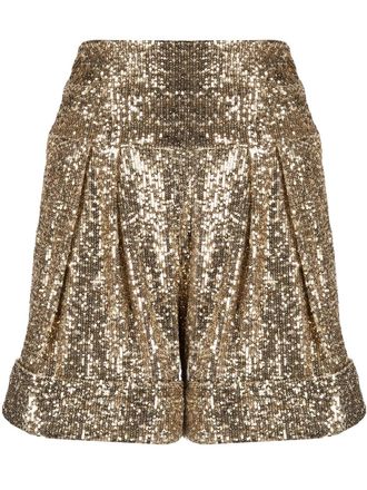 Balmain short brod&eacute; de sequins &agrave; taille haute - Jaune