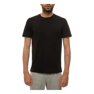 Canali T-Shirt mit Kontrastpaspelierung - - Tops - Herren - Schwarzk - 3XL