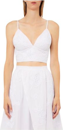 Liu Jo Femme, Tops, Blanc, Taille: 44 FR Top en popeline avec broderie