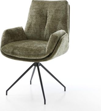DELIFE Drehstuhl Clea-Flex Chenille Olive Kreuzgestell konisch Schwarz 180° drehbar, Esszimmerstühle