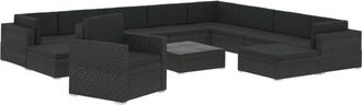 vidaXL 12-tlg. Garten-Lounge-Set mit Auflagen Poly Rattan Schwarz Vidaxl