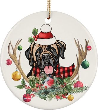 Generic Weihnachtsbaum Deko S&uuml;&szlig;er Englischer Mastiff-Hund Keramik Weihnachts Ornamente Weihnachts Anh&auml;nger Mit Seil