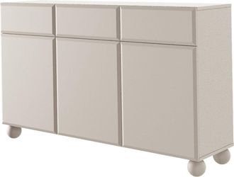 Selsey Kommode Wei&szlig; - 3-T&uuml;riges Sideboard mit Schubladen - Laminierte Spanplatte, Sandbeige, 90,5x150x39 cm - Kugelf&ouml;rmige Holzf&uuml;&szlig;e, Push-to-Open-System, Pfl