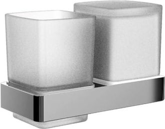 Emco Loft Doppel Becherhalter aus Glas, Zahnputzbecher in Chrom, Wandmontage Bad Accessoire Modern, Elegant, Praktisch als Duschzubehör