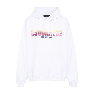 Dsquared2 Homme, Sweatshirts et sweats &agrave; capuche, Blanc, Taille: M Sweat &agrave; capuche en coton avec logo