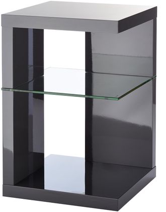 M2 Kollektion Beistelltisch/Nachttisch Domingo, 40x40x60 cm I Anthrazit Hochglanz I Klarglas-Ablage I Modern & Elegant