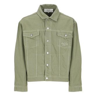 Maison Kitsun&eacute; Gr&uuml;ne Baumwolljacke mit Logo - - Jackets - Herren - Gr&uuml;n - M