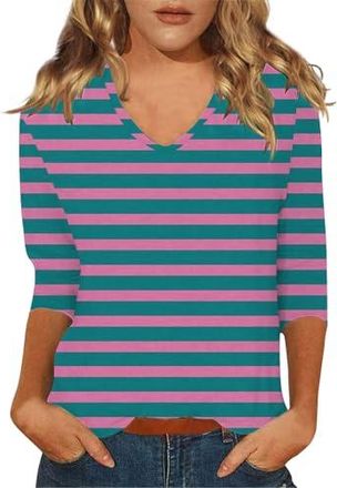 Generic T-shirt d&eacute;contract&eacute; &agrave; col en V et manches 3/4 pour femme, doux et l&eacute;ger pour un usage quotidien, le travail, le bureau, t-shirt basique essentiel avec