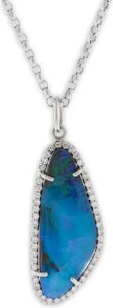 Irene Neuwirth 18k white gold Boulder opal and diiamond necklace - Argent