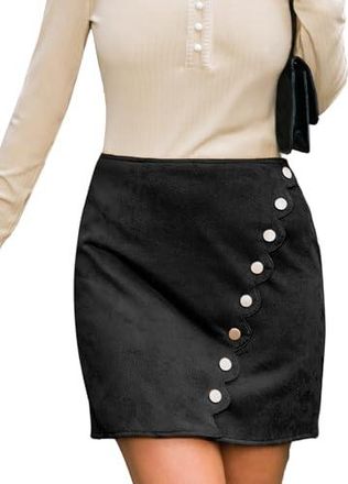 Cupshe Mini jupe en daim synth&eacute;tique pour femme, taille haute, coupe asym&eacute;trique, coupe asym&eacute;trique, jupe d&eacute;contract&eacute;e, Noir, L