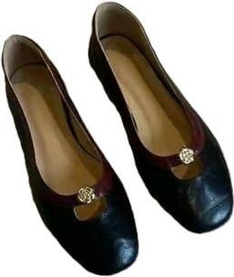 Generic JJDFW Chaussures habill&eacute;es en cuir pour femme Bout carr&eacute; Talon moyen Mode Femmes Bureau Chaussures, Noir, 39.5 EU