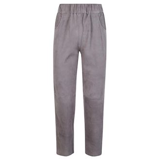 Via Masini 80 Graue Wildlederhose mit elastischem Bund - - Trousers - Damen - Grau - 3XS