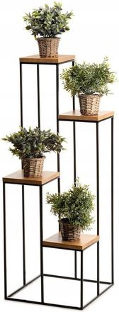 HowHomely 4 Etagen Blumentreppe Metall - Pflanzentreppe 110 cm Hoch - Blumenregal mit MDF-Platten in Eichenoptik - Solider Blumenst&auml;nder f&uuml;r die Innendekoration