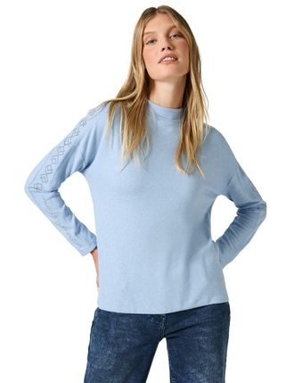 Cecil Damen B322259 Langarmshirt Mit Glitzer, Whisper Blue Melange, XL EU