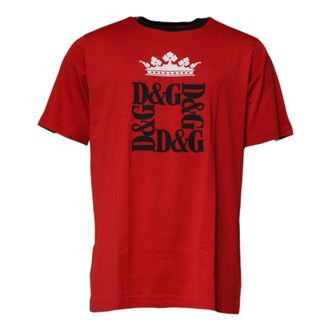 Dolce & Gabbana Krone Logo Baumwolle Rundhals T-shirt - - Tops - Herren - Rot - 2XL