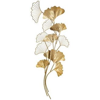HOMCOM Décoration murale 3D en métal, art mural doré avec feuilles de Ginkgo 138 x 70 cm