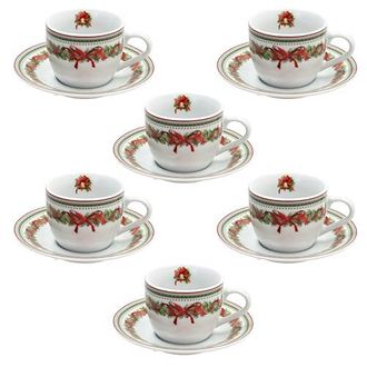 Tognana Lot de 6 Tasses à café avec soucoupe 80 ml Christmas Eve, Porcelaine, Multicolore