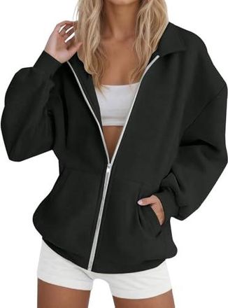 Generic 2026 Vestes &agrave; capuche pour femmes avec fermeture &eacute;clair et poches, Noir, XL