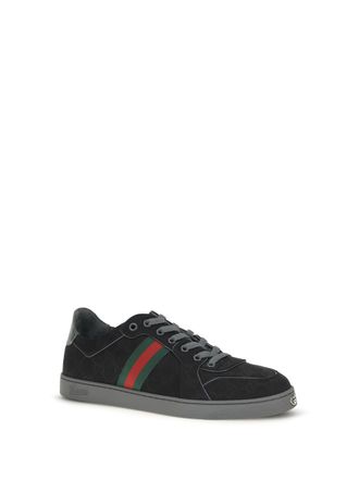 Gucci Mens Stretch Gg Fabric Sneakers Black-Mel.plat-Vrv Upper: Fabric; Sole: Rubber Black/mel.plat/vrv