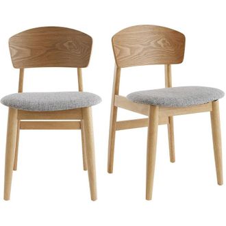 Miliboo Skandinavische St&uuml;hle aus hellem Holz und hellgrauem Stoff (2er-Set) ELION
