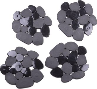 MSV Duschmatte Badematte Badewanneneinlage Anti Rutsch Pads Kieselstein - 4 St&uuml;ck - antibakteriell rutschfest mit Saugn&auml;pfen - Schwarz - ca. 13 x 11 cm