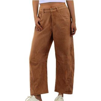 Generic Pantalon de survêtement 7/8 pour femme - Jambes larges - Décontracté - Élégant - Côtelé - Couleur unie - Pantalon de loisirs avec poches et boutons - 