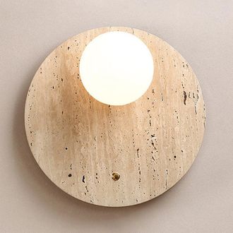 Generic Gelbe Travertin-Wandlampe mit Glaskugel-Lampenschirm, Naturstil-Montageleuchte, Marmorleuchte für Eingang, Flur, Schlafzimmer, Wohnzimmer