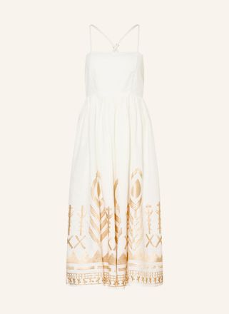 Greek Archaic Kori Strandkleid Feather Aus Leinen Mit Glitzergarn weiss