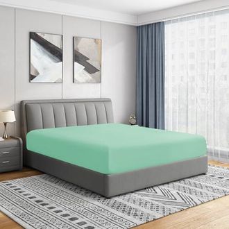 Cathay Home Hotel Luxury Wrinkle & Fade Resistant Double Brushed Ultra Soft Microfiber Cozy and Comfy Deep Pocket 1 Piece Single Fitted Sheet, Sea Foam, Twin 39 x