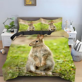 Generic Kaninchen Rabbit Bettw&auml;sche 140x200 S&uuml;&szlig;er Hase Bettw&auml;sche Set, 3D Bettbezug Set Weich Microfaser Bettbez&uuml;ge 3 Teilig Kinder Wendebettw&auml;sche f&uuml;r Kinder