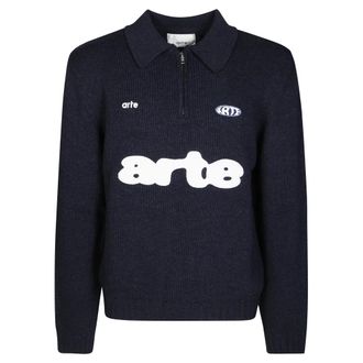 Arte Homme, Pulls, Bleu, Taille: XL Polo Imprimé à Manches Longues