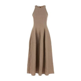 Brunello Cucinelli Funkelndes Leinen-Twill-Kleid - - Dresses - Damen - Beige - L