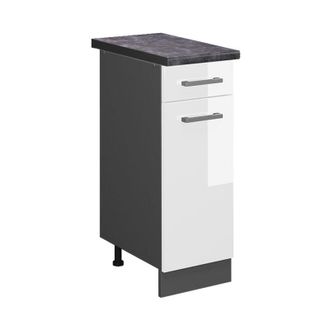 Vicco Meuble cuisine R-Line, Blanc Haute brillance, 30 cm, pt Anthracite