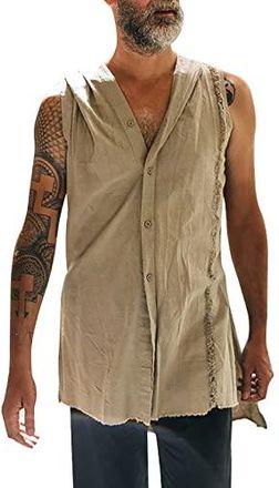 Generic Gilet en coton et lin pour homme, chemise de sport en duvet de lin, chemises sans manches pour l&eacute;t&eacute;, la plage, d&eacute;contract&eacute;, coupe r&eacute;guli&egrave;re, hauts irr